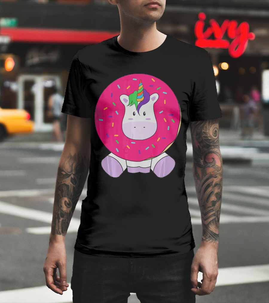 Kawaii Unicorn Donut With Sprinkles Cute Girly T-Shirt