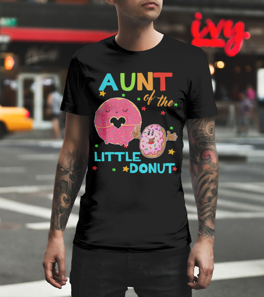 Aunt Of The Little Donut Birthday Colorful Star Sprinkles T-Shirt