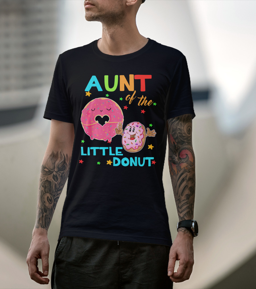 Aunt Of The Little Donut Birthday Colorful Star Sprinkles T-Shirt