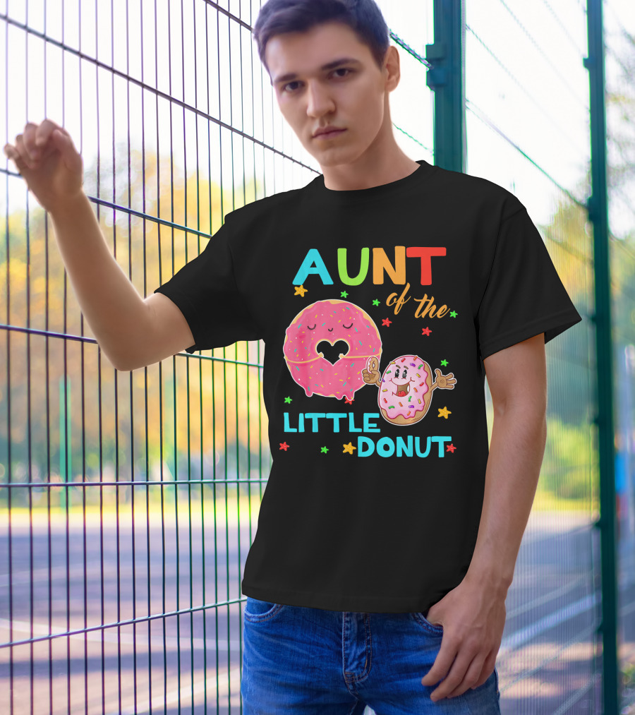 Aunt Of The Little Donut Birthday Colorful Star Sprinkles T-Shirt