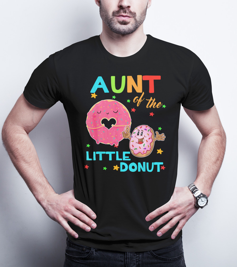 Aunt Of The Little Donut Birthday Colorful Star Sprinkles T-Shirt