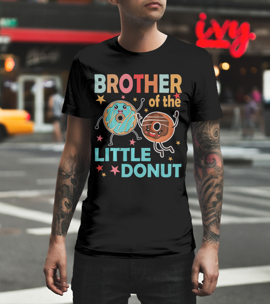 BROTHER OF THE LITTLE DONUT Cute Cartoon Characters With Stars And Sprinkles T-Shirt