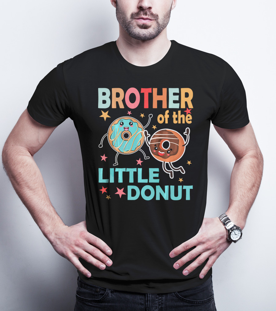 BROTHER OF THE LITTLE DONUT Cute Cartoon Characters With Stars And Sprinkles T-Shirt