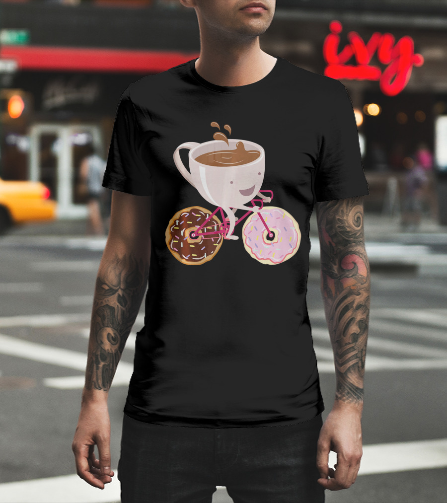 Cool Donut Coffee Bicycle Hand Drawn Ill Coffee Mug Riding Donuts Wheels T-Shirt