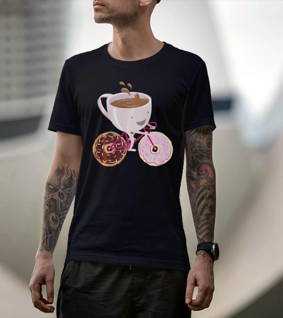 Cool Donut Coffee Bicycle Hand Drawn Ill Coffee Mug Riding Donuts Wheels T-Shirt