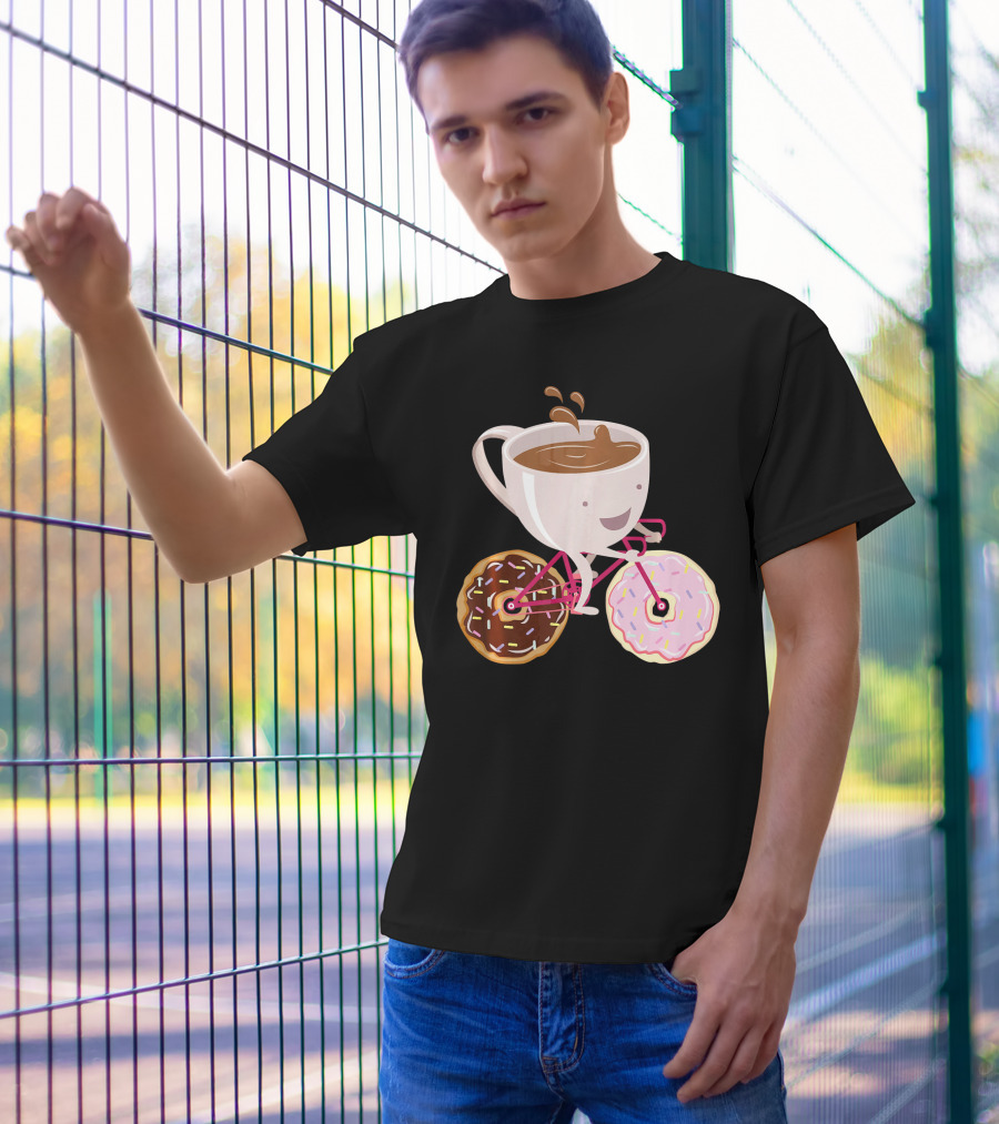 Cool Donut Coffee Bicycle Hand Drawn Ill Coffee Mug Riding Donuts Wheels T-Shirt