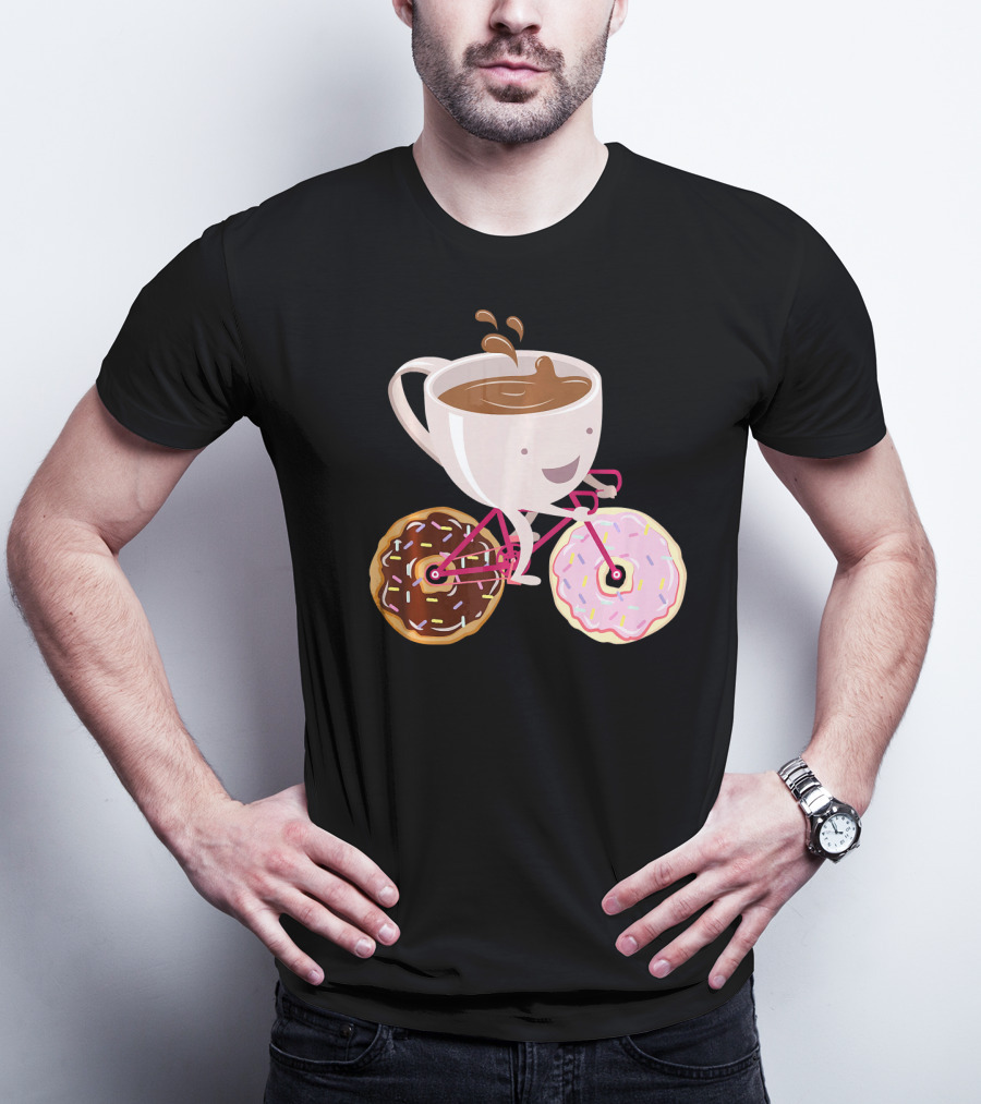 Cool Donut Coffee Bicycle Hand Drawn Ill Coffee Mug Riding Donuts Wheels T-Shirt