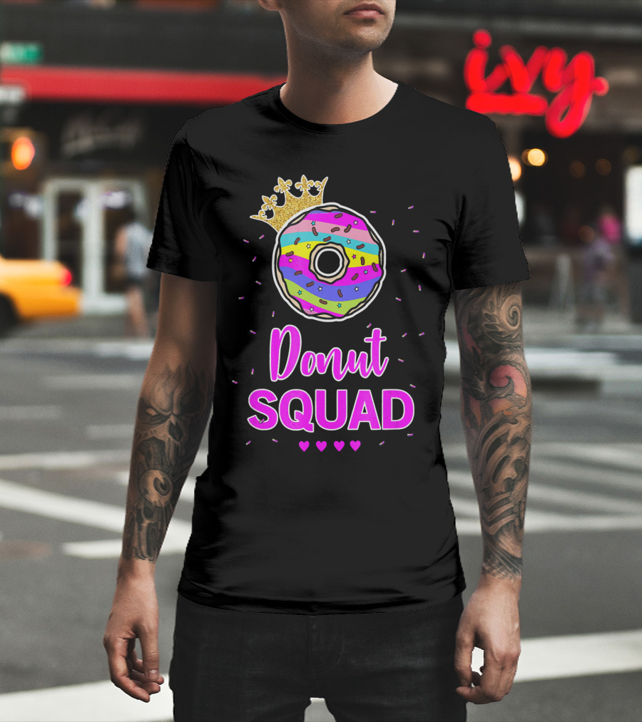 Donut Squad Birthday Girl With Crown And Hearts T-Shirt
