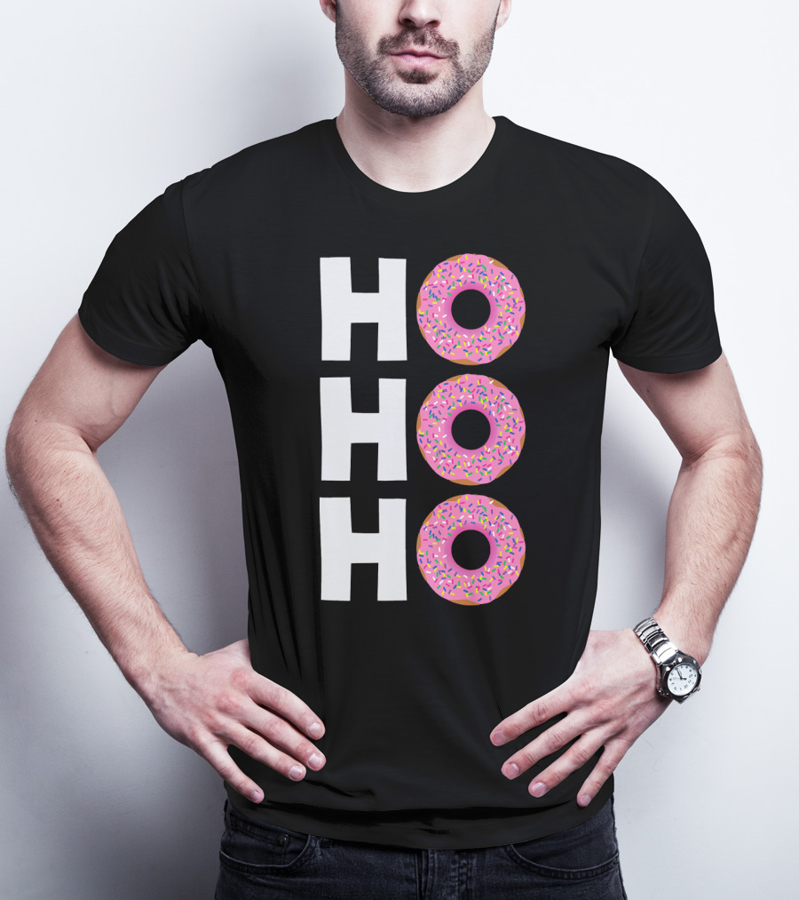 Merry Christmas Donut HO HO Sprinkled Doughnut Lettering T-Shirt