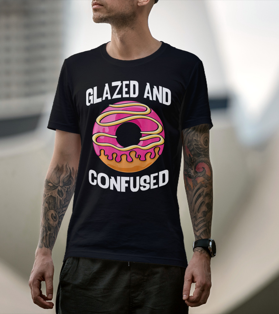 Glazed And Confused Pink Donut With Dripping Icing T-Shirt
