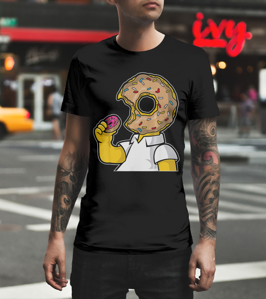MMMM Donuts Head Character With Classic Sprinkles And Pink Frosted Bite T-Shirt
