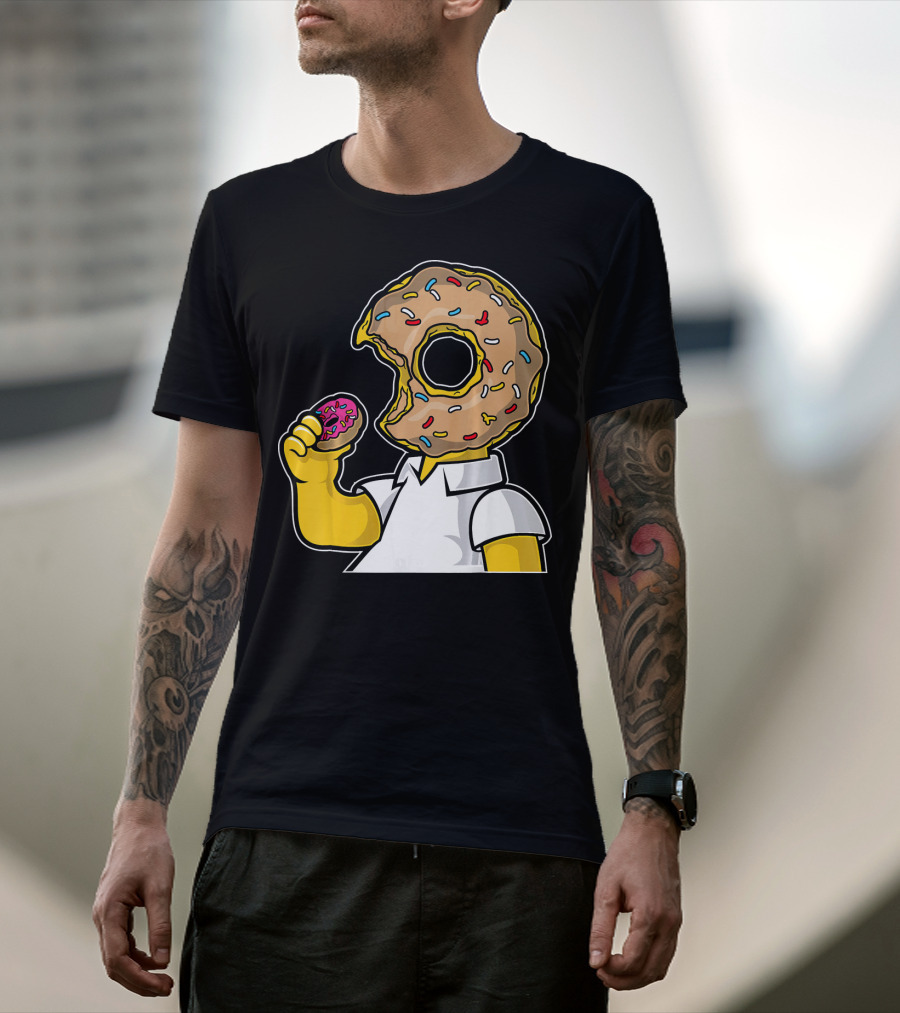 MMMM Donuts Head Character With Classic Sprinkles And Pink Frosted Bite T-Shirt