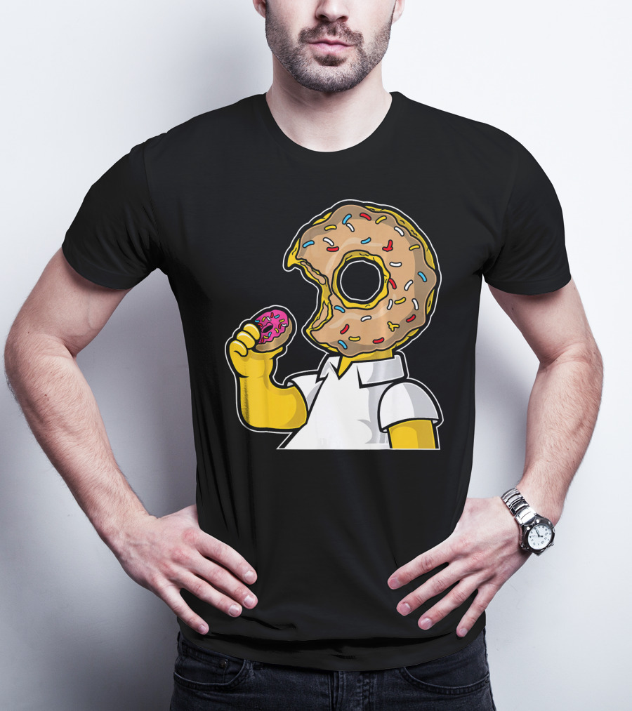 MMMM Donuts Head Character With Classic Sprinkles And Pink Frosted Bite T-Shirt