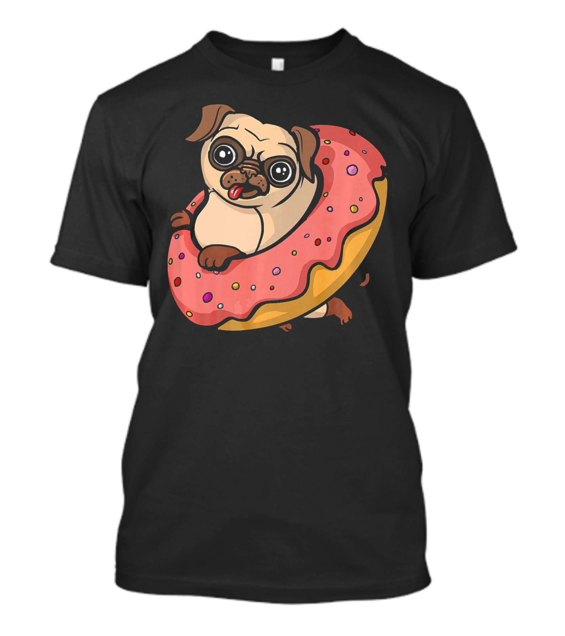 Pug Dog With Pink Frosted Donut Lover T-Shirt