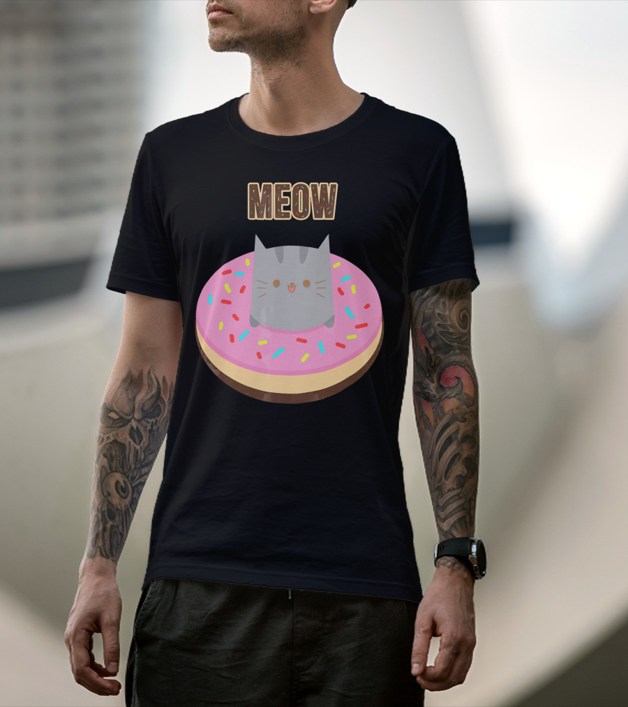 MEOW Adorable Cat Sitting In Colorful Donut T-Shirt