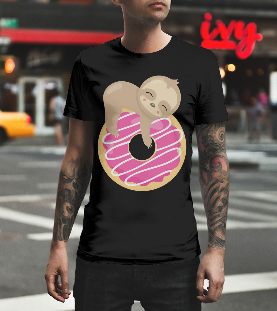 Sloth Donut Funny Animal Cute Pink Pastry Delight T-Shirt