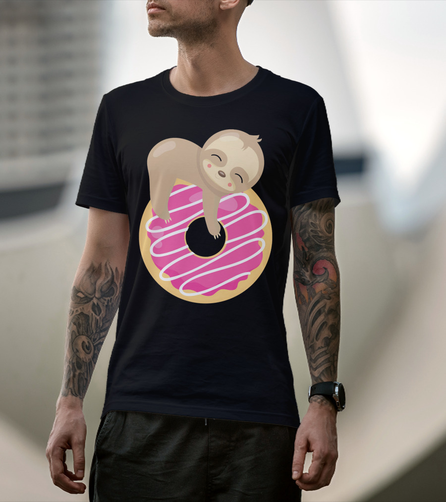 Sloth Donut Funny Animal Cute Pink Pastry Delight T-Shirt