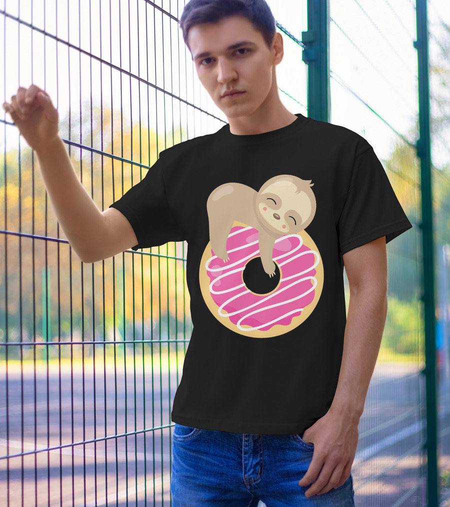 Sloth Donut Funny Animal Cute Pink Pastry Delight T-Shirt