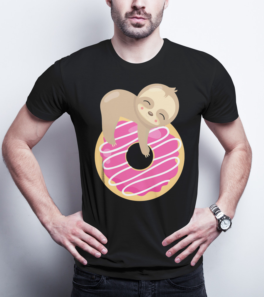Sloth Donut Funny Animal Cute Pink Pastry Delight T-Shirt