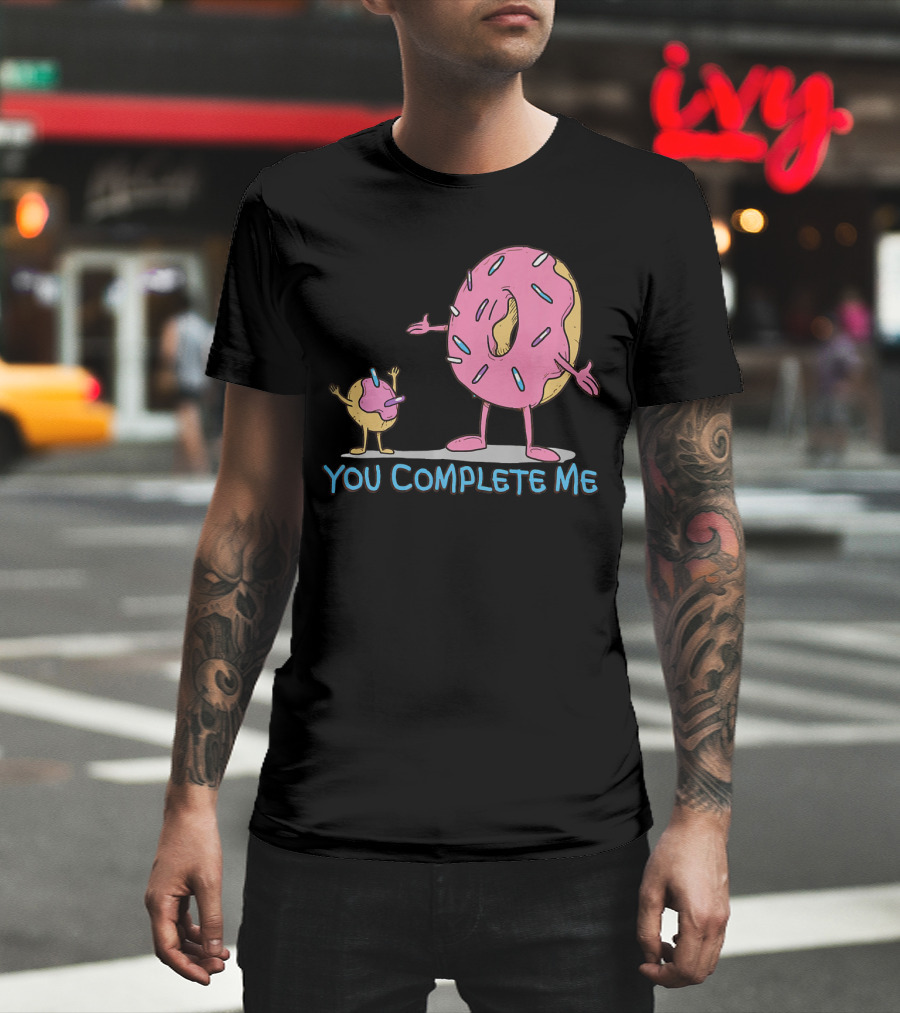Funny You Complete Me Pink Sprinkled Donut Duo Hugging T-Shirt