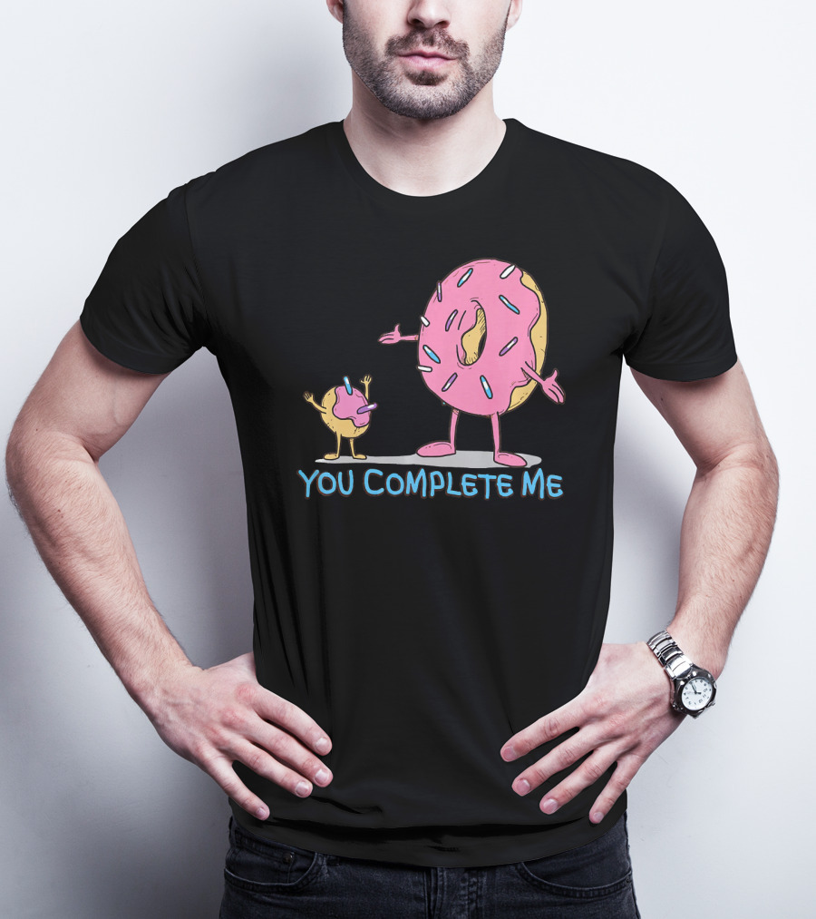 Funny You Complete Me Pink Sprinkled Donut Duo Hugging T-Shirt