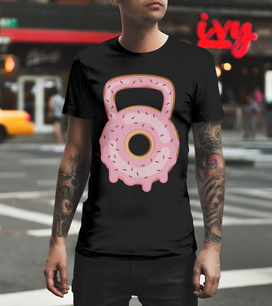 Kettlebell Donut Lover Gym Workout Pink Sprinkles T-Shirt
