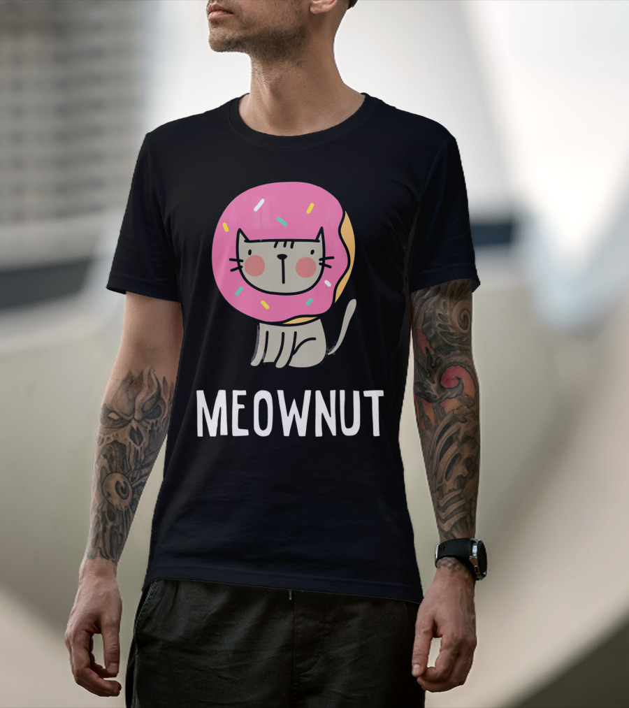 Cute Donut Cat Pun Meownut Funny Meownut T-Shirt