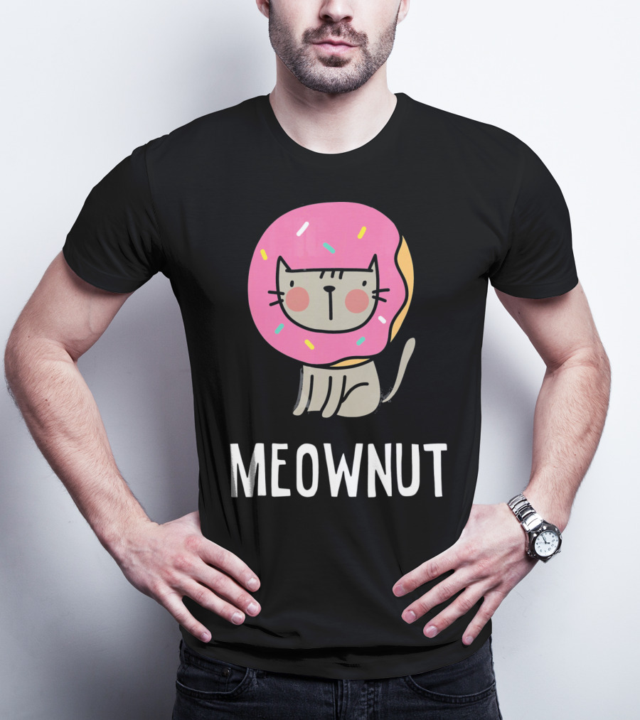 Cute Donut Cat Pun Meownut Funny Meownut T-Shirt