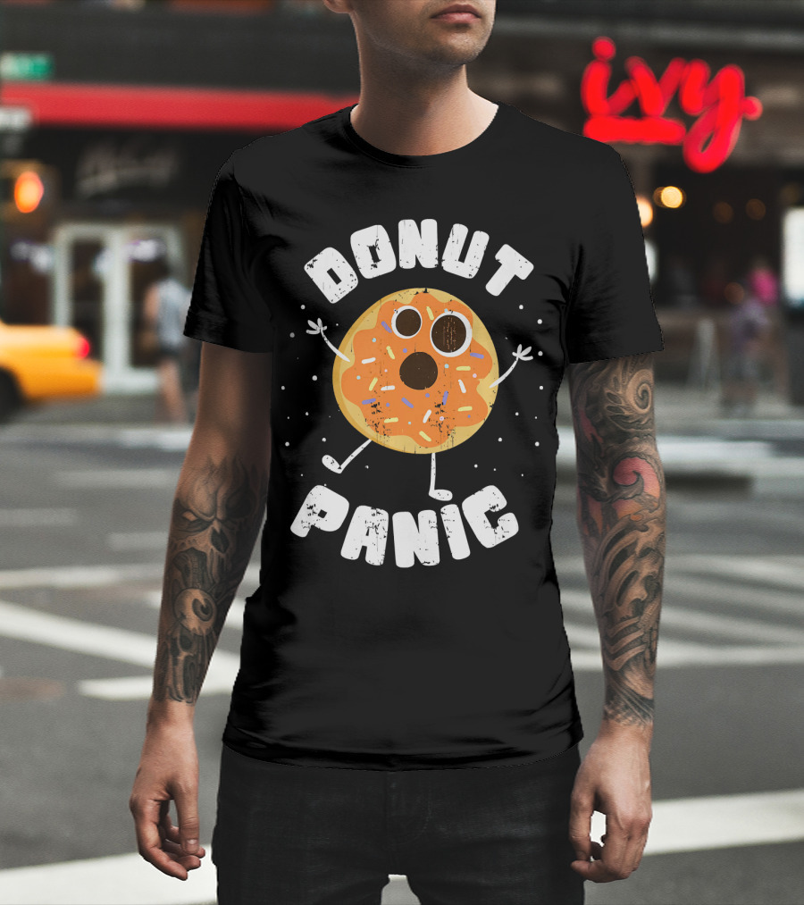 DONUT PANIC Funny Donut With Sprinkles And Eyes T-Shirt