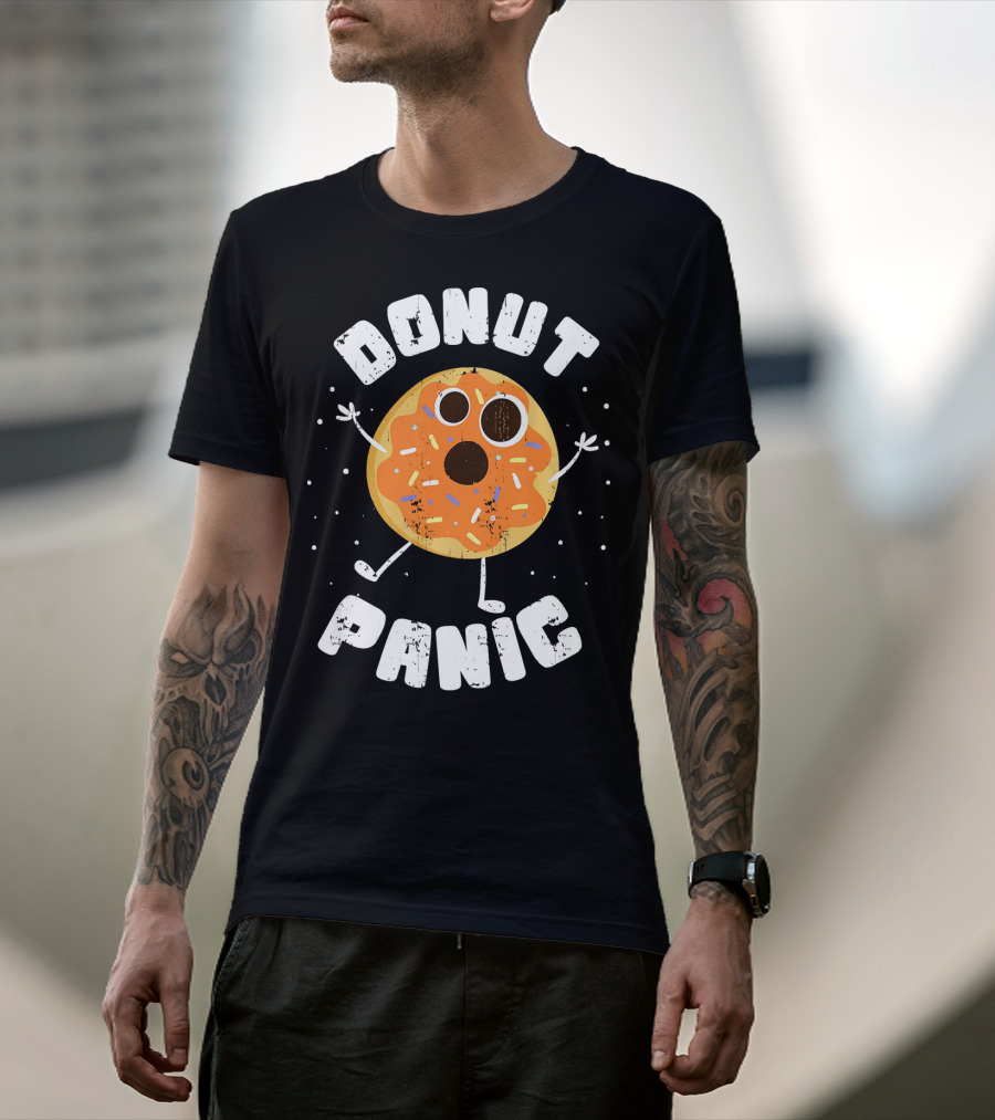 DONUT PANIC Funny Donut With Sprinkles And Eyes T-Shirt