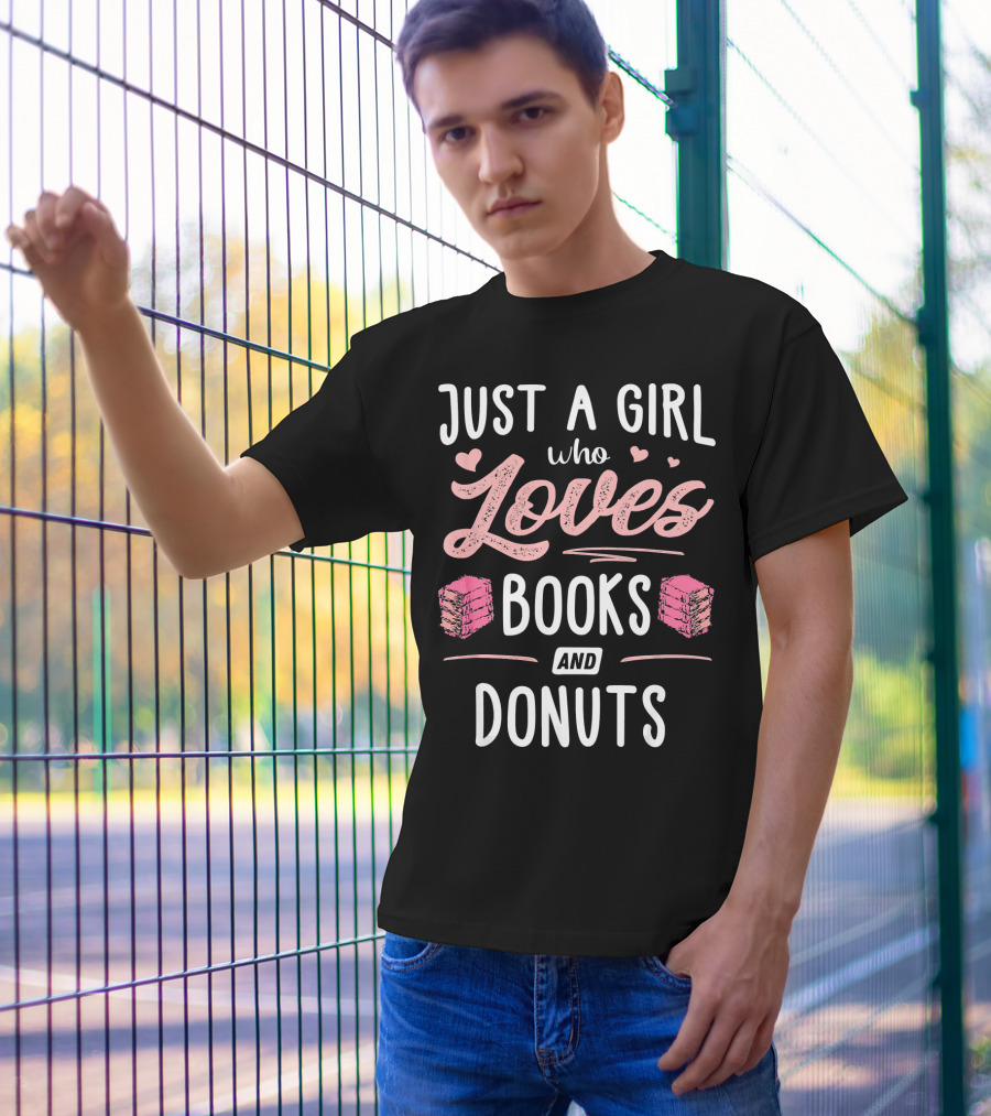Just A Girl Who Loves Books And Donuts Cute Pink Heart T-Shirt