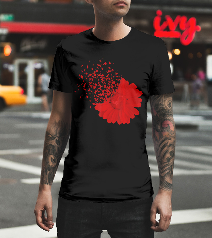 Red Ribbon Flowers AidsHiv Awareness Explosion T-Shirt