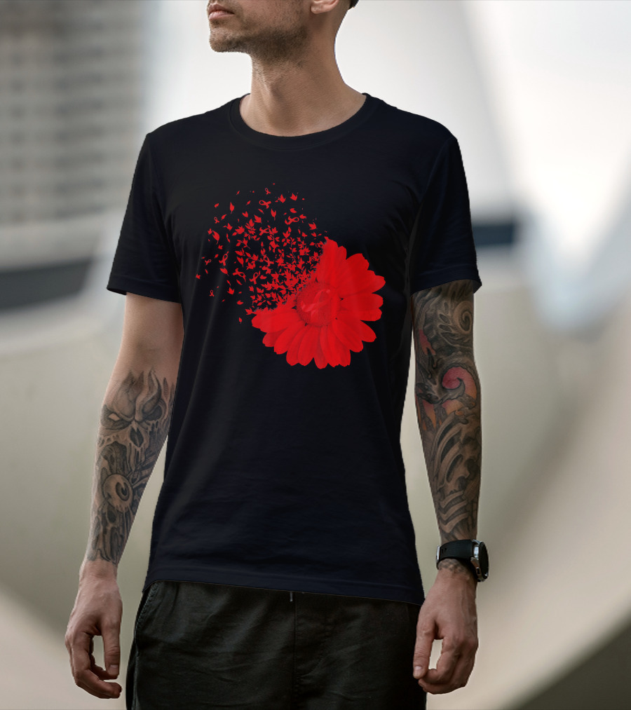 Red Ribbon Flowers AidsHiv Awareness Explosion T-Shirt
