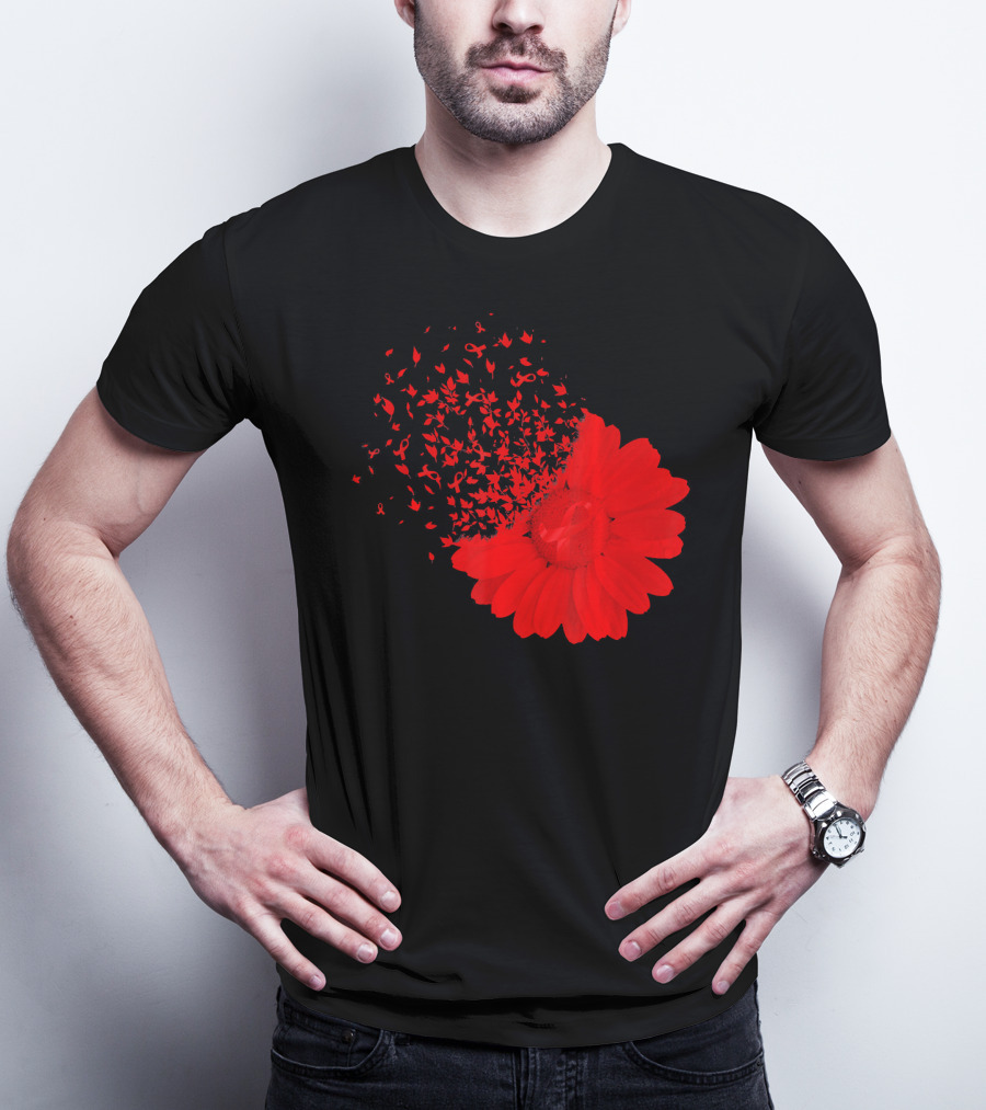 Red Ribbon Flowers AidsHiv Awareness Explosion T-Shirt
