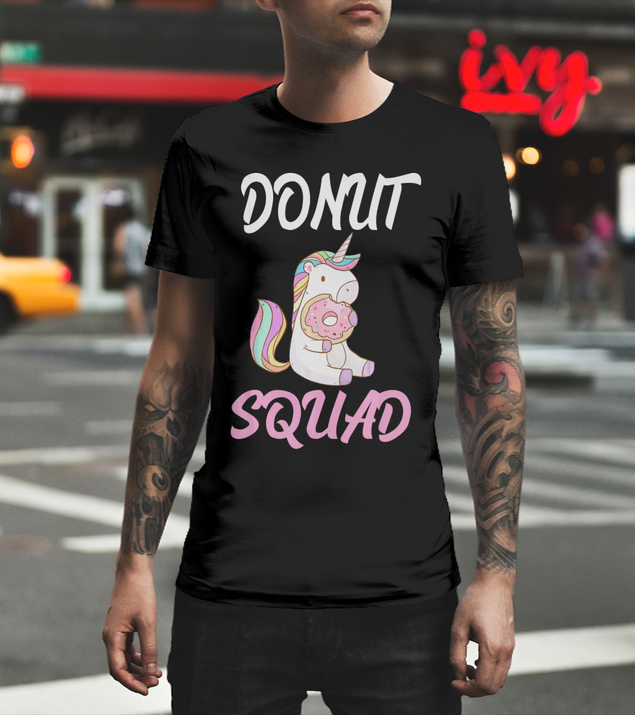 Donut Squad Unicorn Holding Donut With Cute Expression T-Shirt