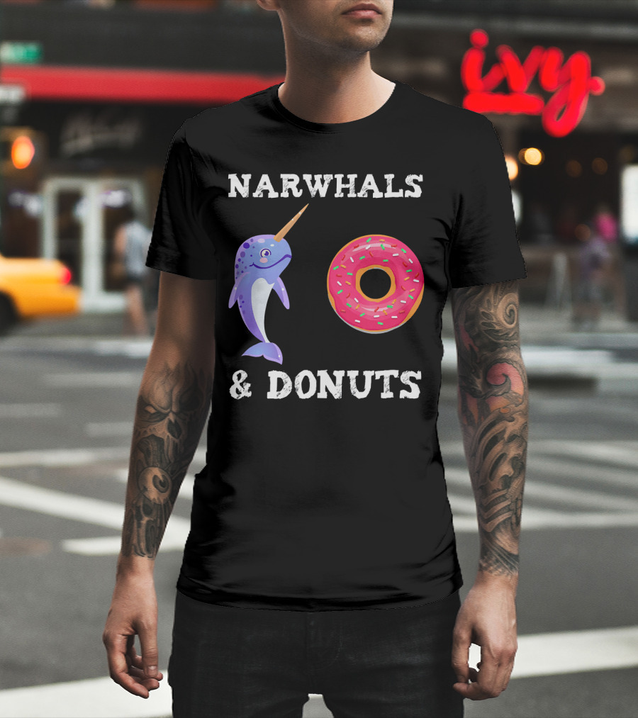 Narwhals And Donuts Funny Doughnut Combo T-Shirt