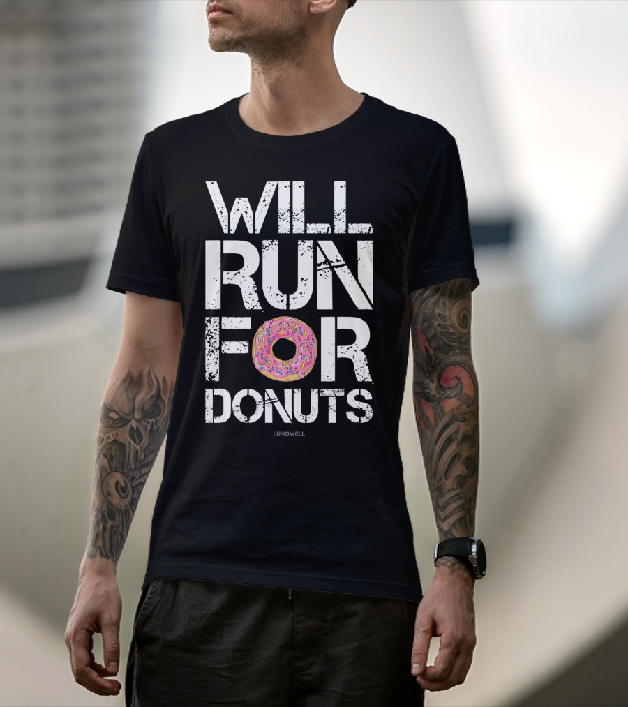 Will Run For Donuts Lumowell With Pink Frosted Doughnut T-Shirt