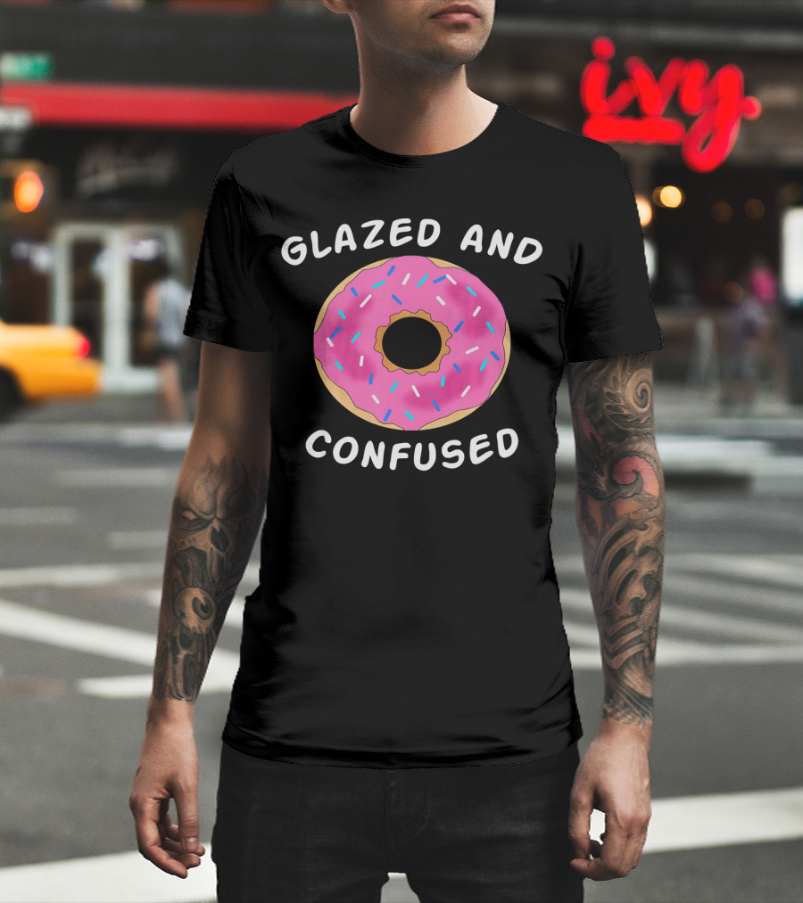 Glazed And Confused Donut Lover Pink Sprinkle Doughnut T-Shirt