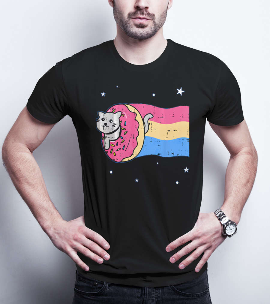 Donut Cat Nyan Rainbow Sprinkles Cute Doughnut Stars T-Shirt