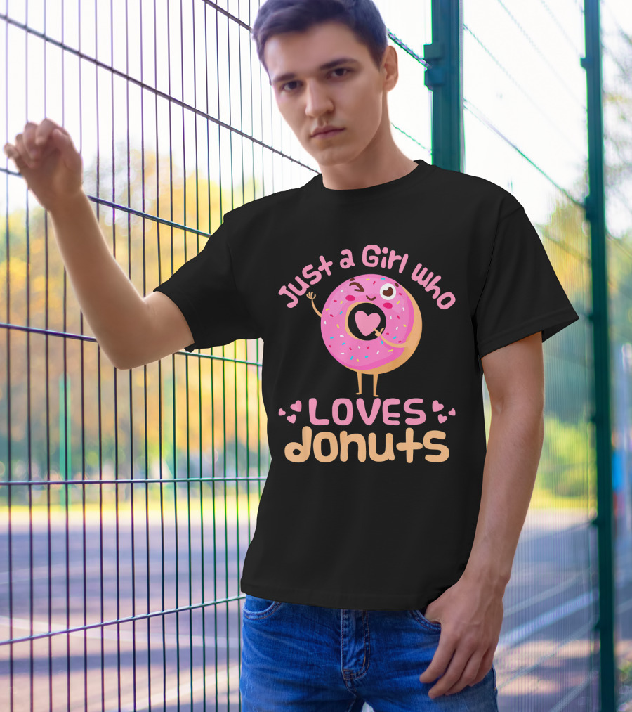 Just A Girl Who Loves Donuts Happy Pink Sprinkled Donut With Heart T-Shirt