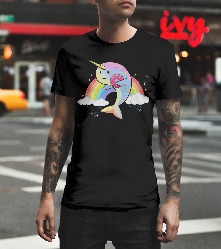 Narwhal Unicorn Of The Sea With Rainbow And Donut T-Shirt