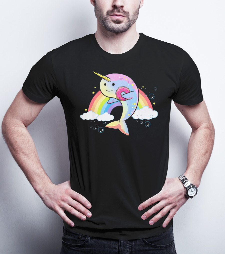 Narwhal Unicorn Of The Sea With Rainbow And Donut T-Shirt