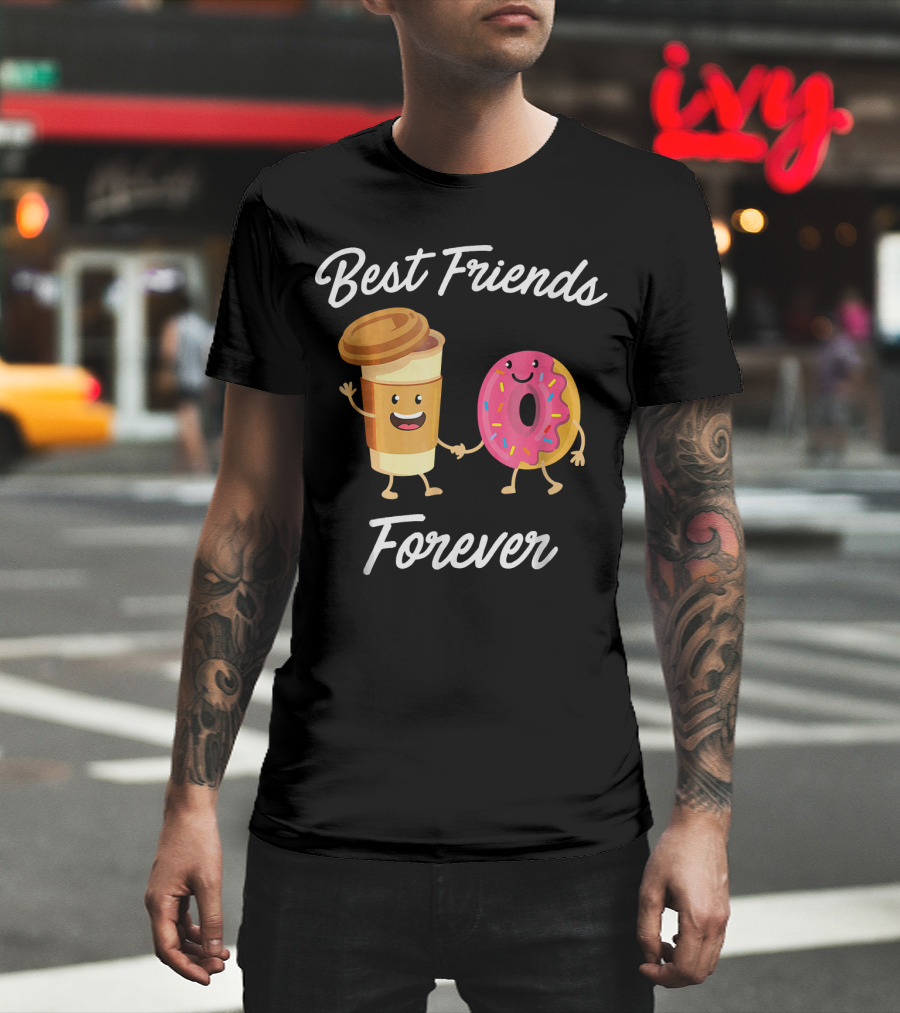 Best Friends Forever Coffee Donut Holding Hands T-Shirt