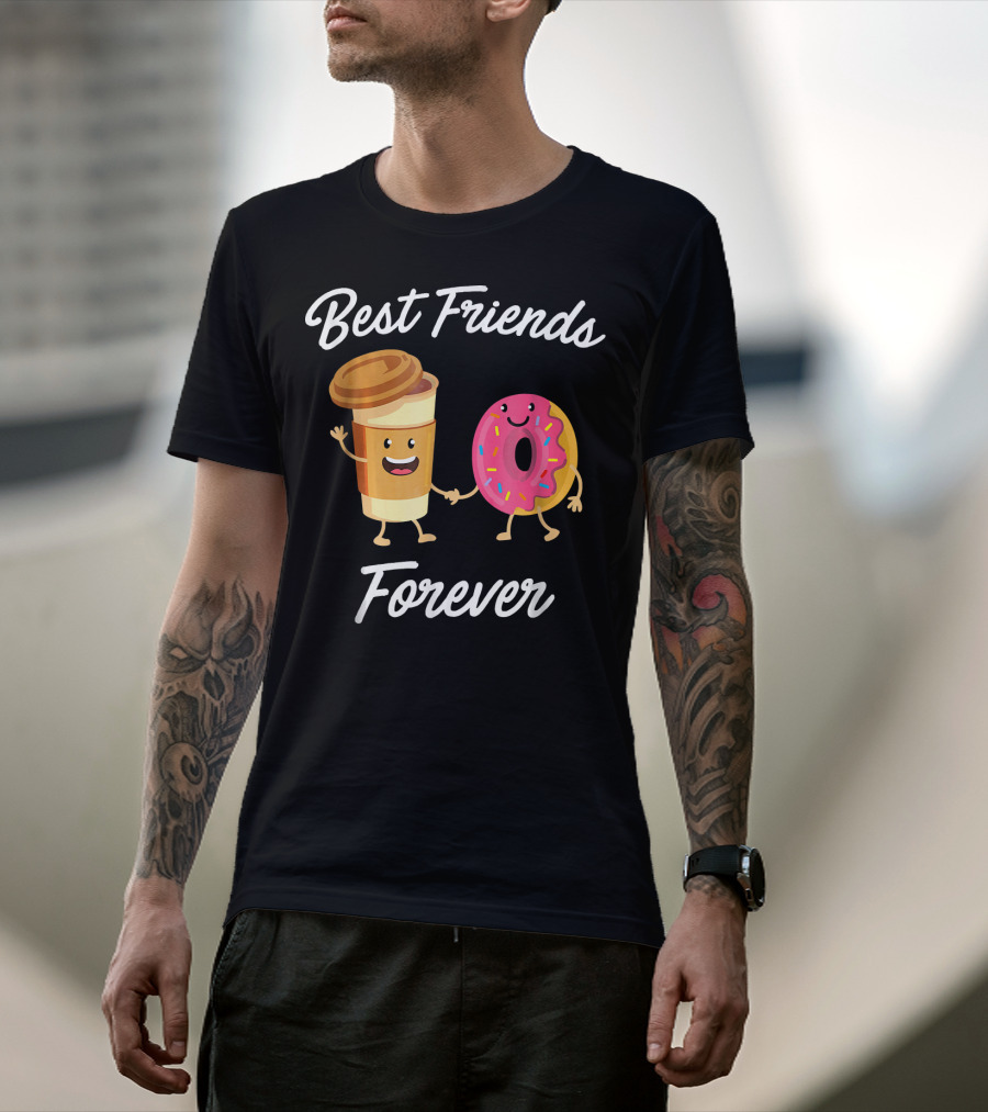 Best Friends Forever Coffee Donut Holding Hands T-Shirt