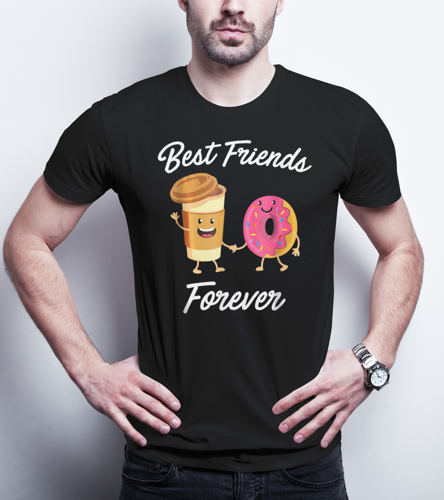 Best Friends Forever Coffee Donut Holding Hands T-Shirt