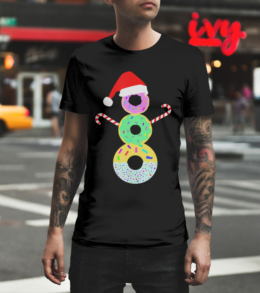 Snowman Donuts Doughnut Confections Christmas Candy Canes Santa Hat T-Shirt