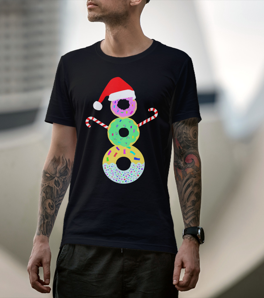 Snowman Donuts Doughnut Confections Christmas Candy Canes Santa Hat T-Shirt
