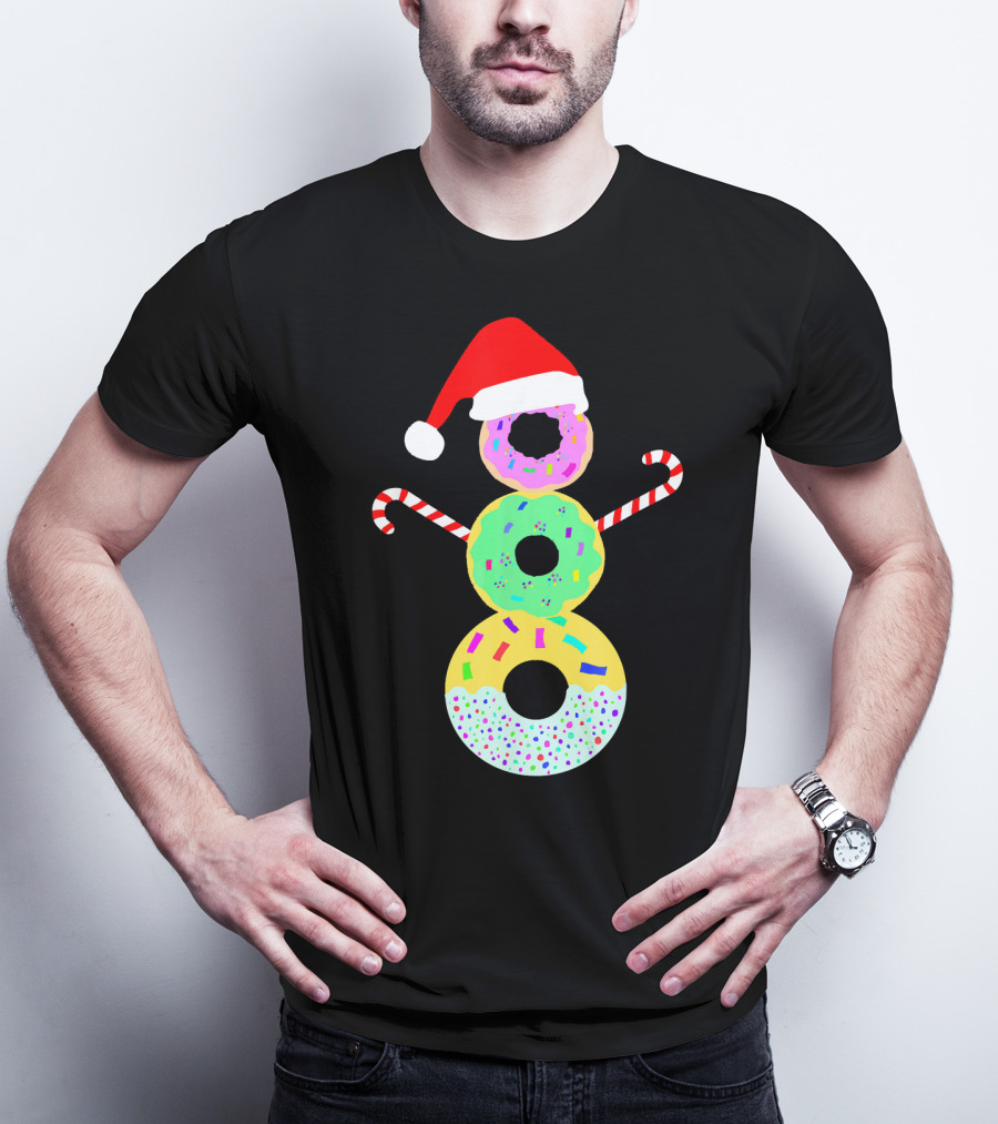 Snowman Donuts Doughnut Confections Christmas Candy Canes Santa Hat T-Shirt