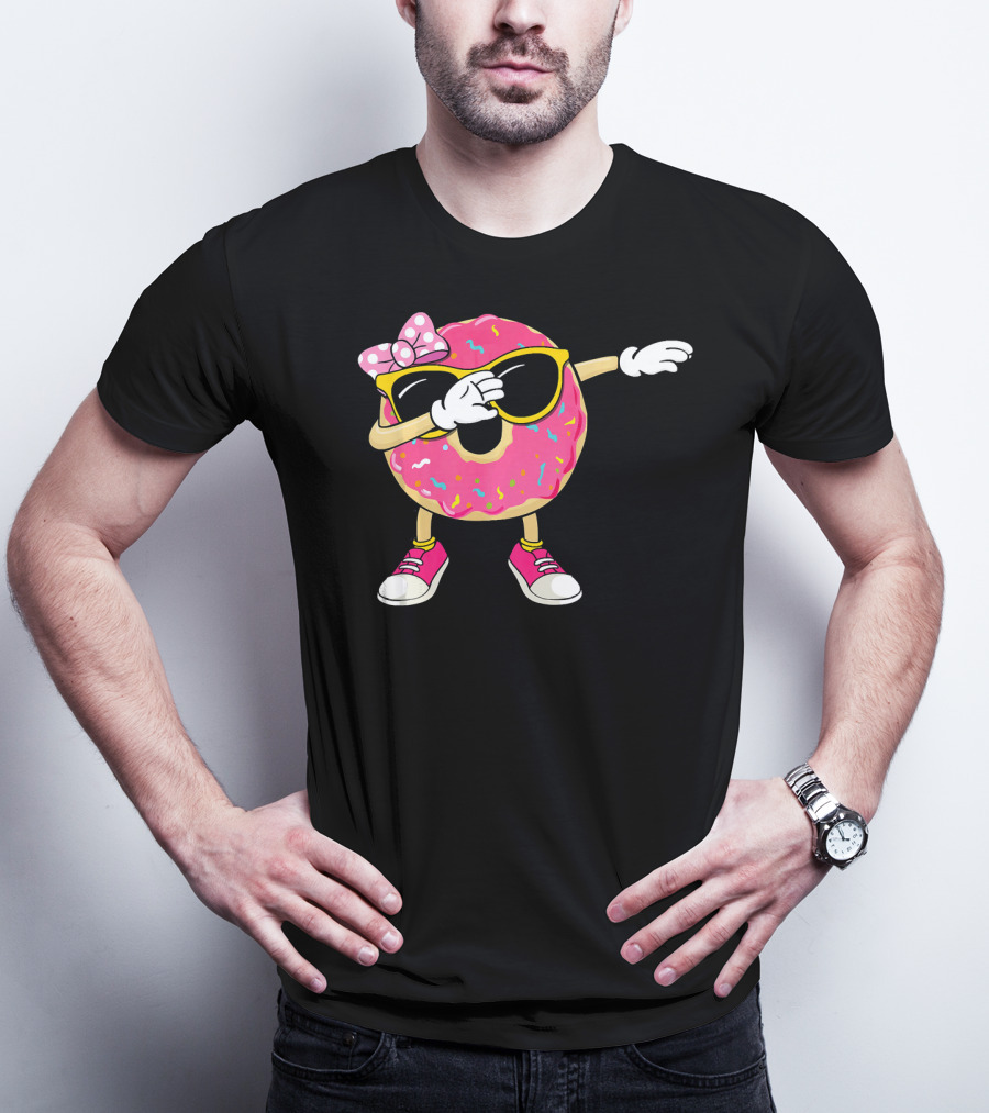 Dabbing Donut With Pink Frosting Sunglasses And Bow T-Shirt
