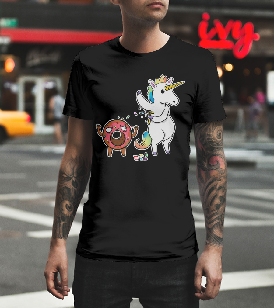 Funny Unicorn Shaving Angry Donut How Doug T-Shirt